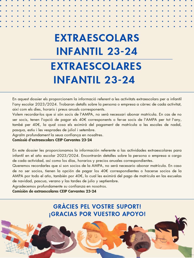 Extraescolars INFANTIL 23-24: Gràcies Pel Vostre Suport! ¡Gracias Por Vuestro Apoyo! | PDF