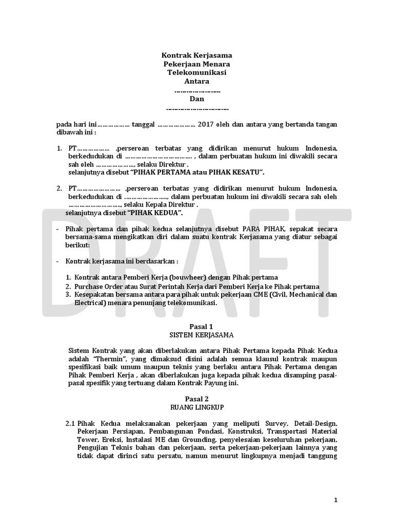 Contoh Draft Kontrak Mitra 2017 | PDF | Hukum