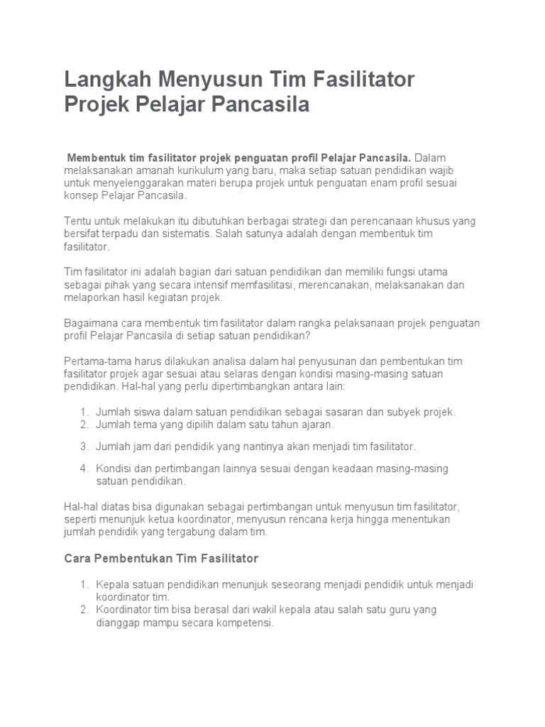 Langkah Menyusun Tim Fasilitator Projek Pelajar Pancasila | PDF