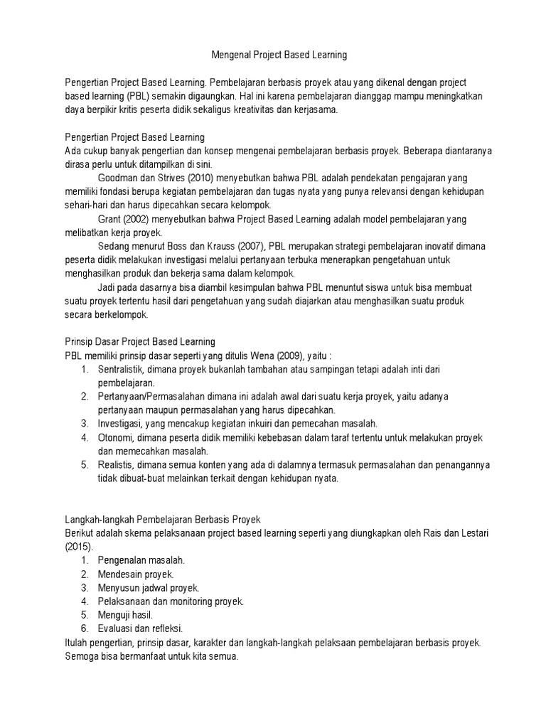 Mengenal Project Based Learning | PDF
