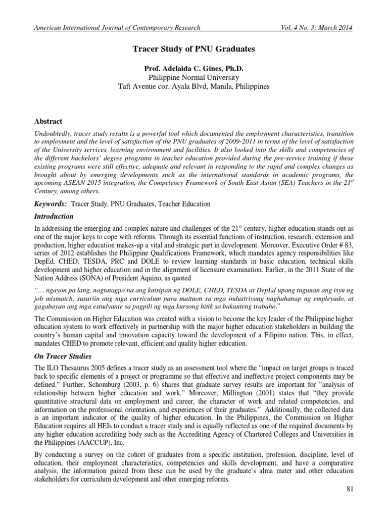 Tracer Study of PNU Graduates 2009-2011 | PDF | Curriculum | Teachers