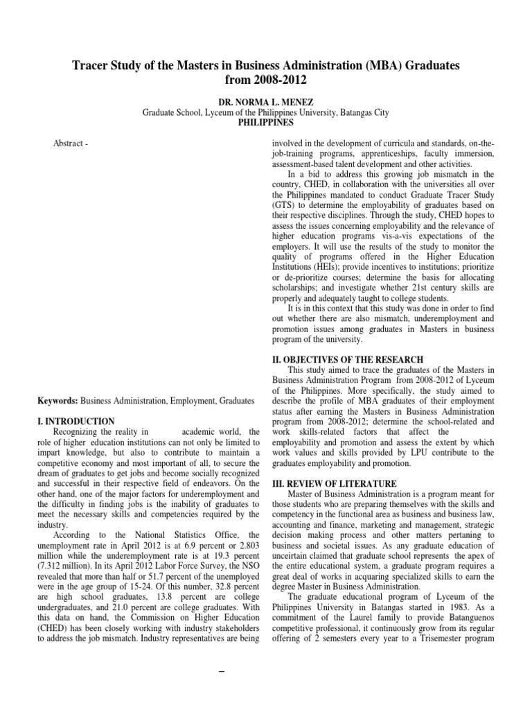 MBA Graduate Employability Study 2008-2012 | PDF | Master Of Business ...