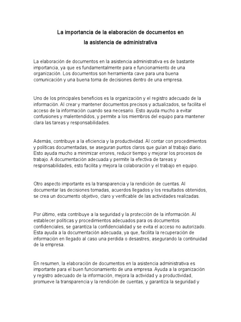 La Importancia de La Elaboración de Documentos en | PDF