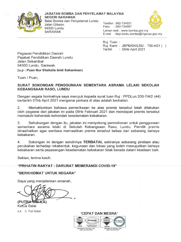 Bomba (Tukar Fungsi Kuarters KPD Asrama) SK Raso | PDF