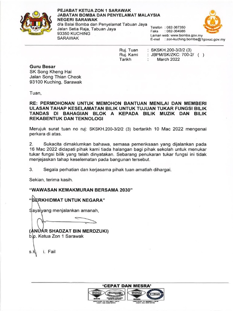 Bomba (Tukar Fungsi Tandas KPD Bilik RBT) SK Song Kheng Hai | PDF