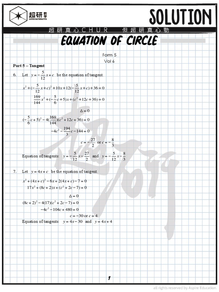 S5 W15 V06 Equation-Of-Circle Ver2022 Homework Solution | PDF | Tangent ...