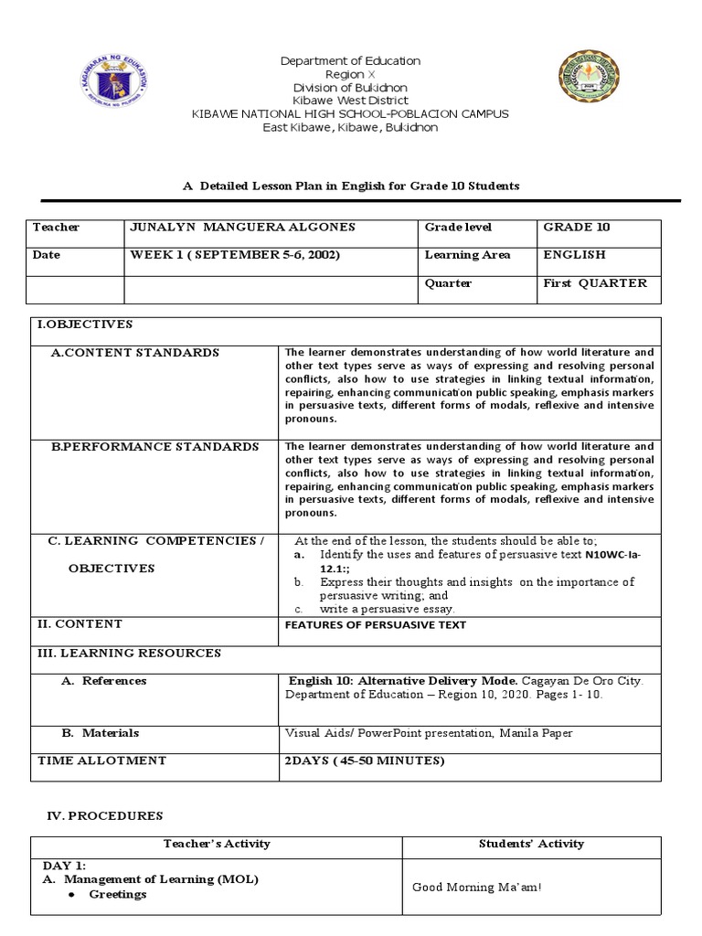 DLP Module 1 Lesson 1-2 | PDF | Persuasion | Essays