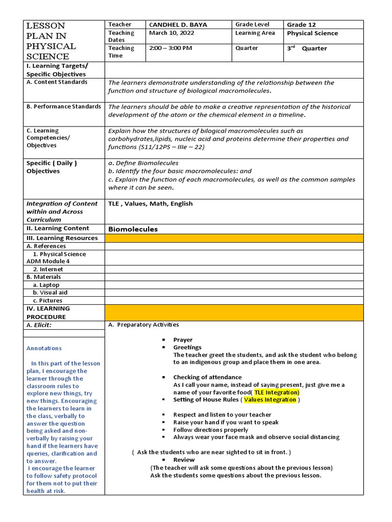 Lesson Plan With Annotation | PDF | Biomolecules | Nucleic Acids Lesson Plan With Annotation | PDF | Biomolecules | Nucleic Acids