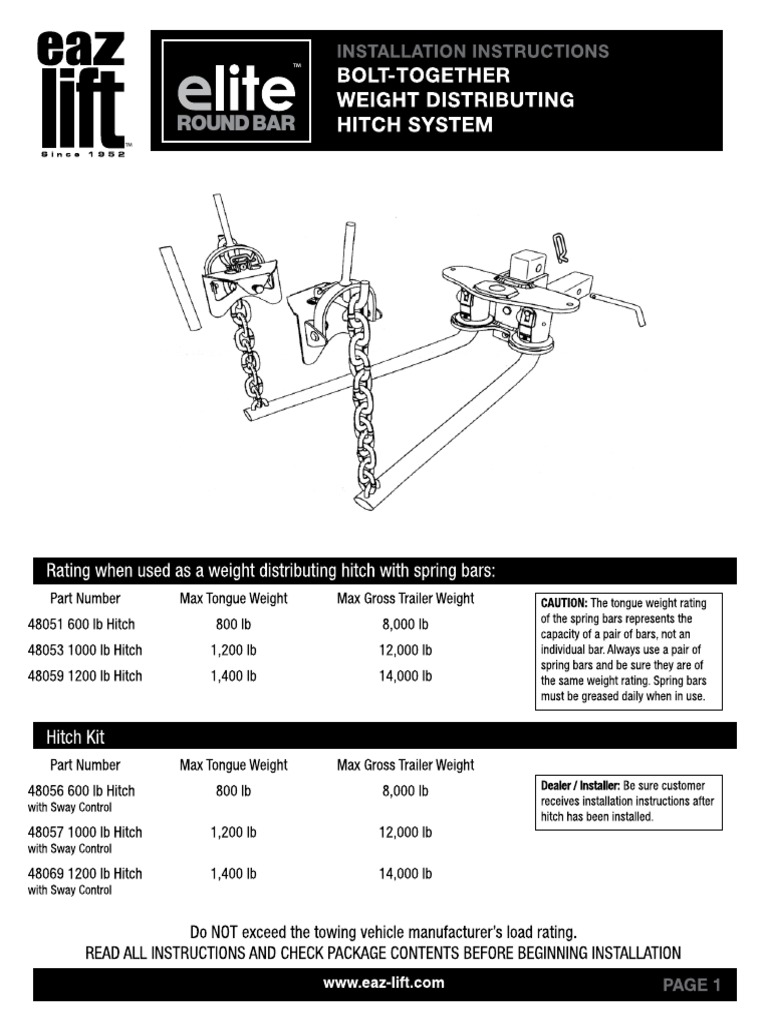 Eaz-Lift Elite Weight Distribution | PDF