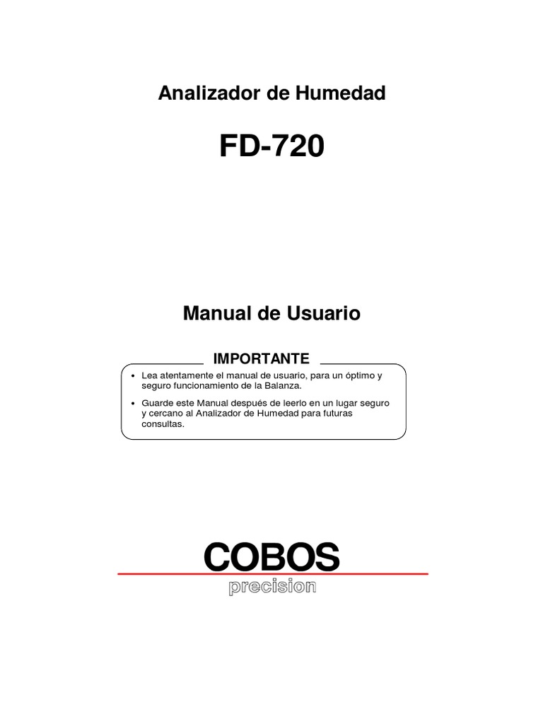 Manual de Usuario Analizador de Humedad FD-720 | PDF | Medición | Infrarrojo