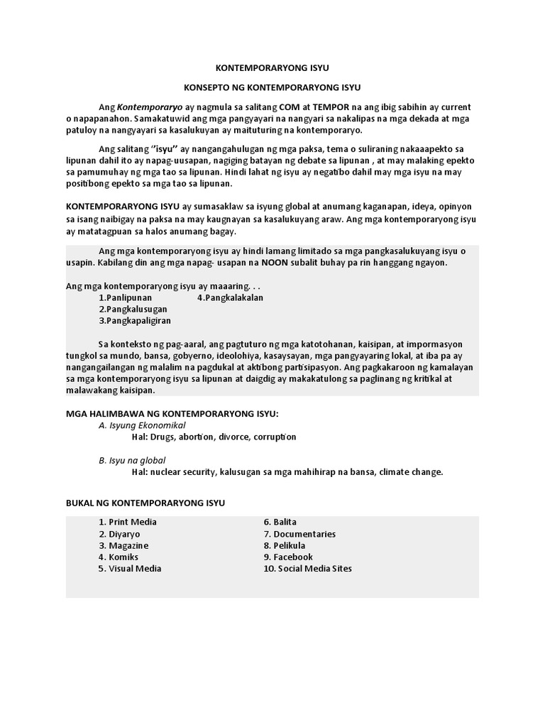 KONTEMPORARYONG ISYU MODYUL 1st | PDF