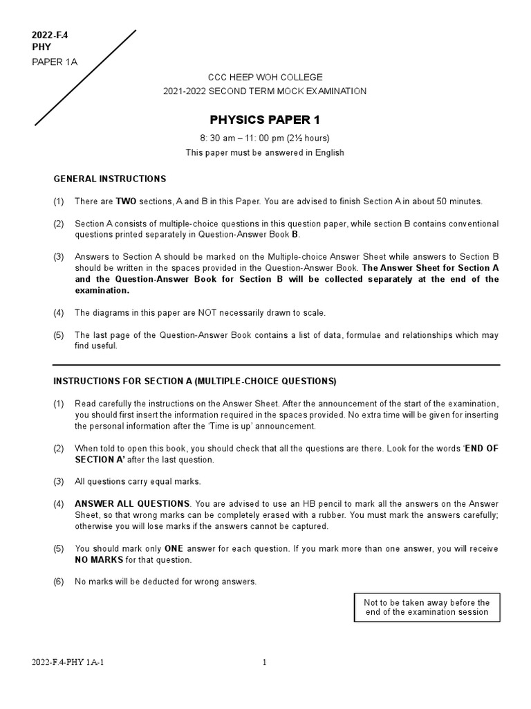Physics Mock Exam for Students | PDF | Waves | Water