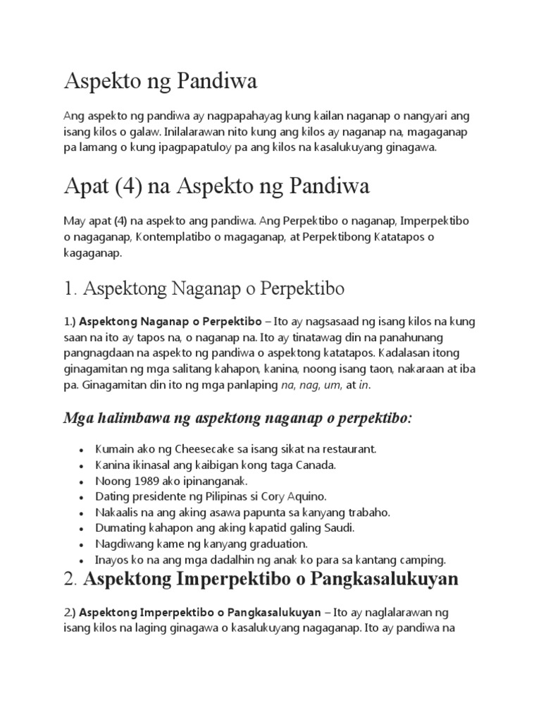 Aspekto NG Pandiwa | PDF