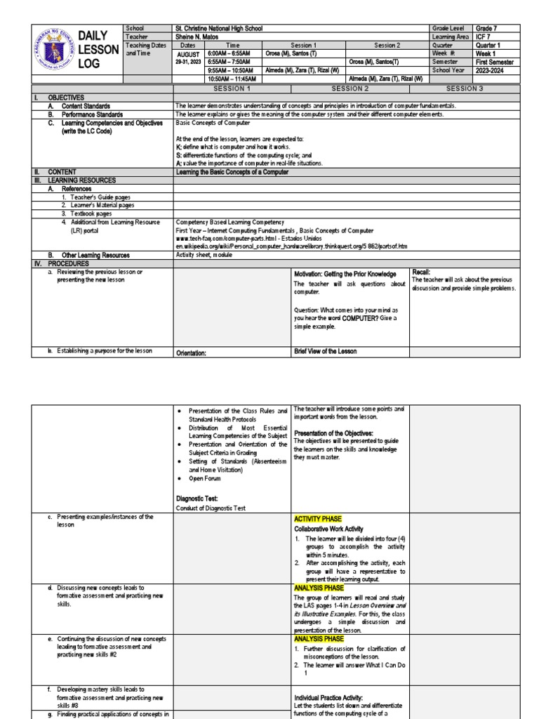 Q1 - Week1-2 - DLL - ICF 7 | PDF | Educational Assessment | Learning
