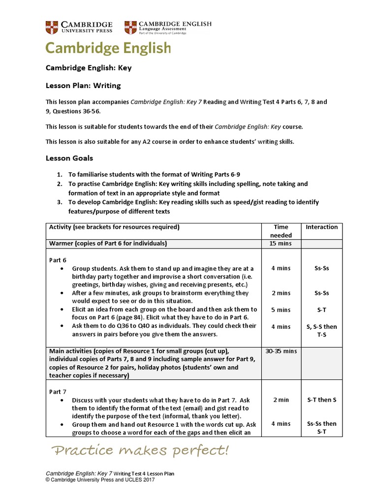 Cambridge Ket Lesson Plan | PDF