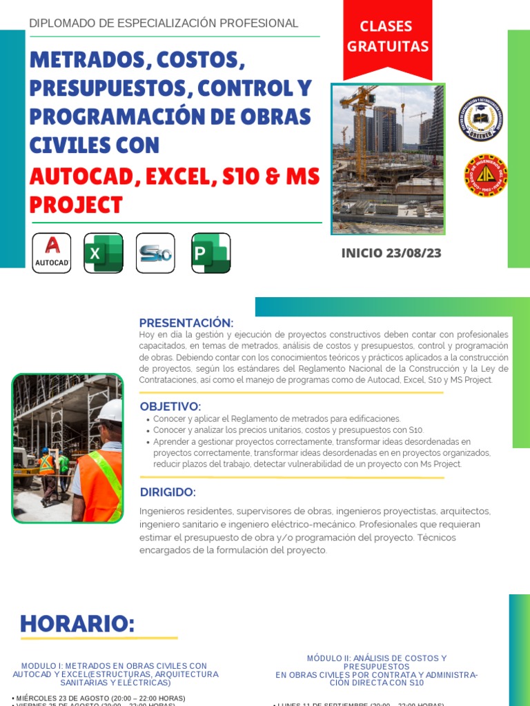 Brochure Metrados, Costos, Presupuesto, Control y Programacion de Obras Civiles Con Autocad ...