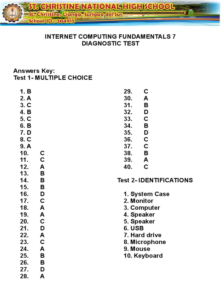 ICF 7 - Diagnostic Test Answers Key | PDF | Teaching Methods ...