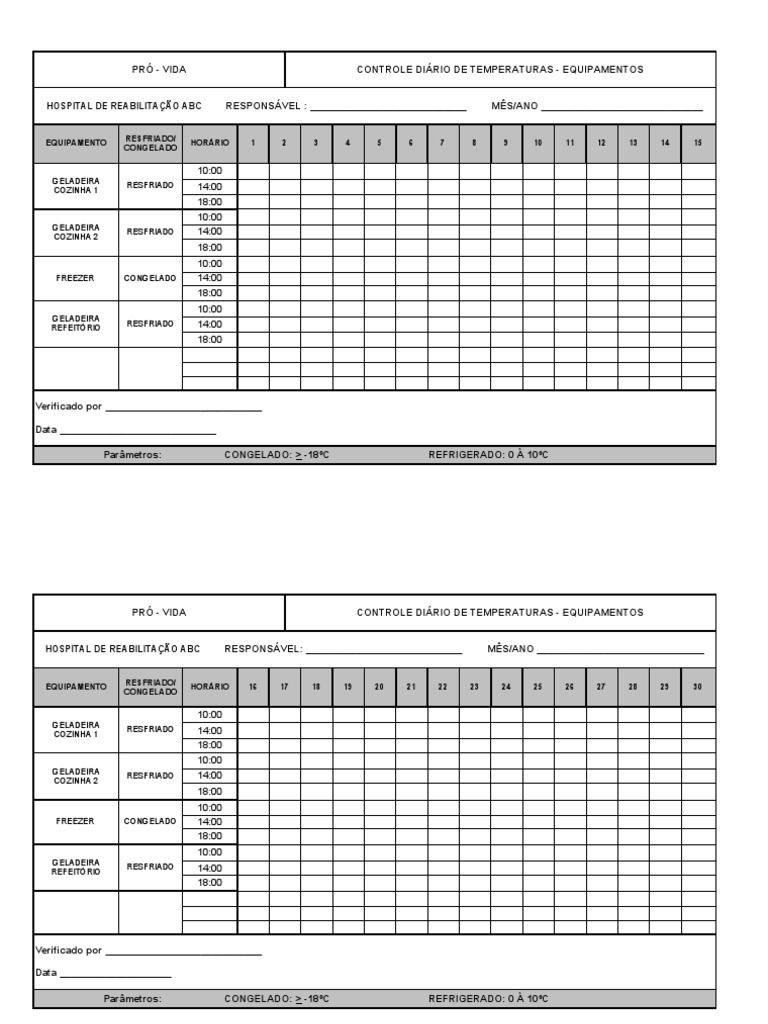 Controle Diario de Temperatura Equipamentos | PDF