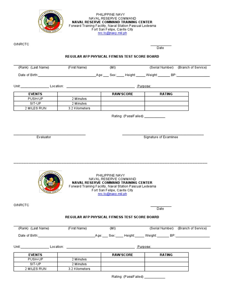 PFT Form 2022 | PDF | Military | Philippines