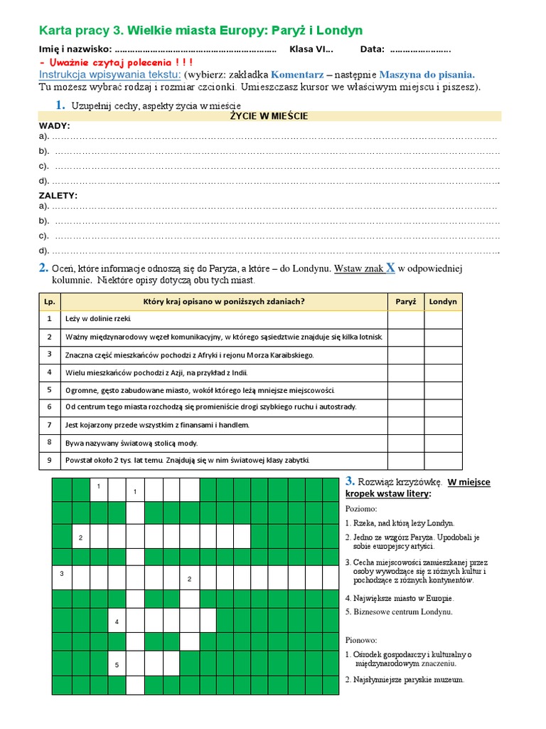 Kl. VI. Karty Pracy 3. Wielkie Miasta Europy Londyn I Paryż PDF | PDF