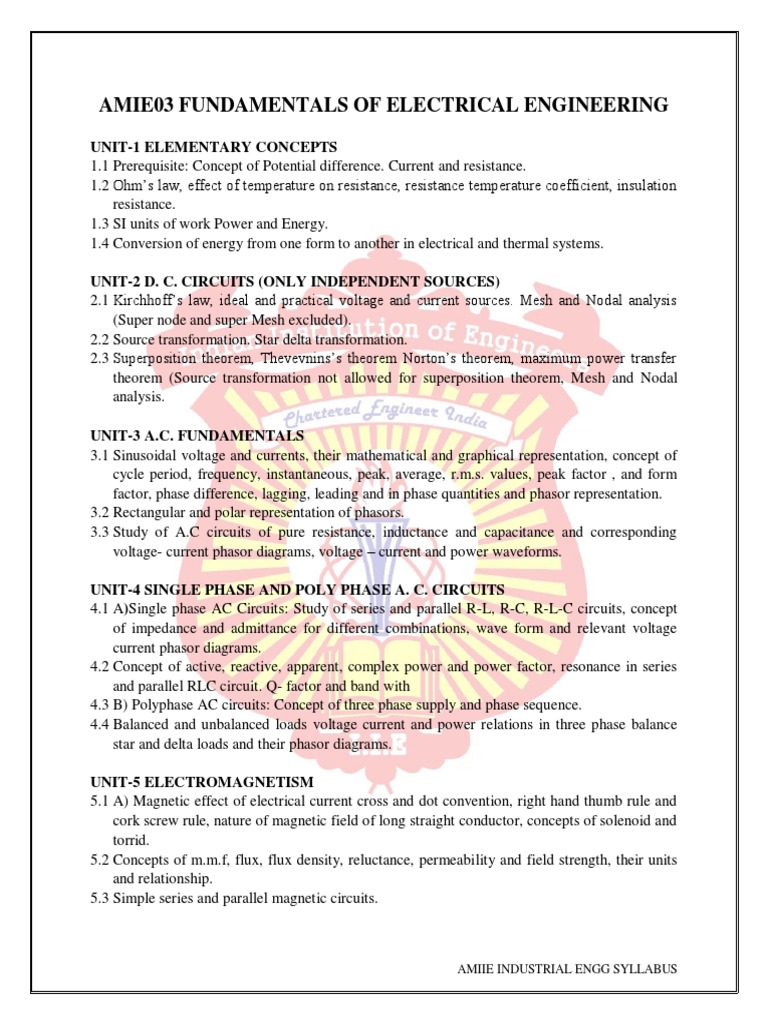 Amie03 Fundamentals of Electrical Engineering: Unit-1 Elementary ...