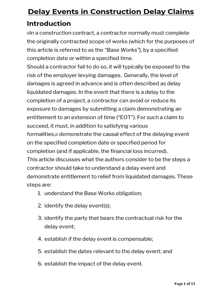 Construction Delay Claims | PDF | Liquidated Damages | Damages