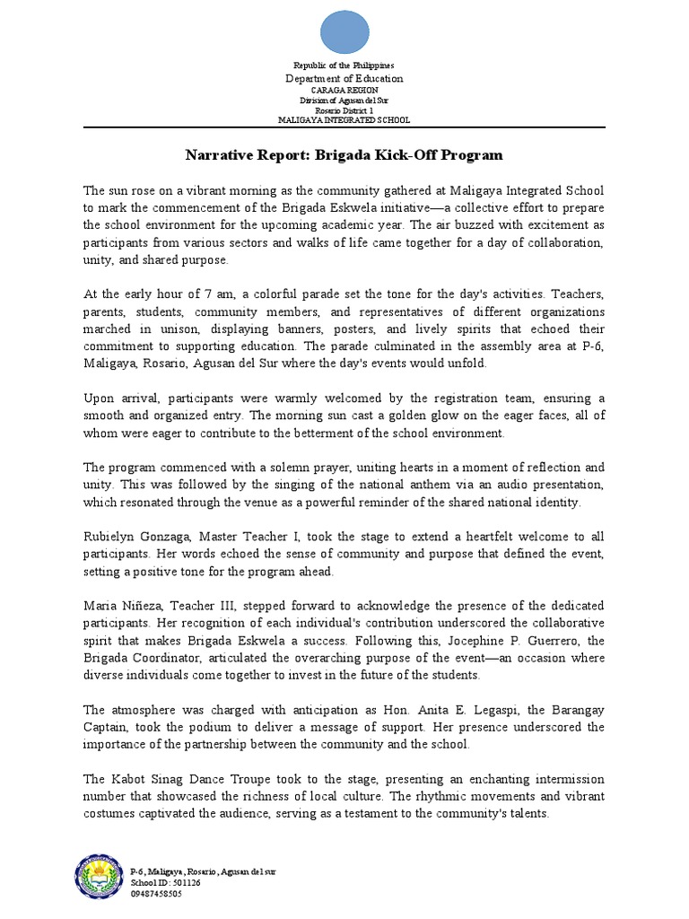Narrative Report Kick Off Brigada | PDF