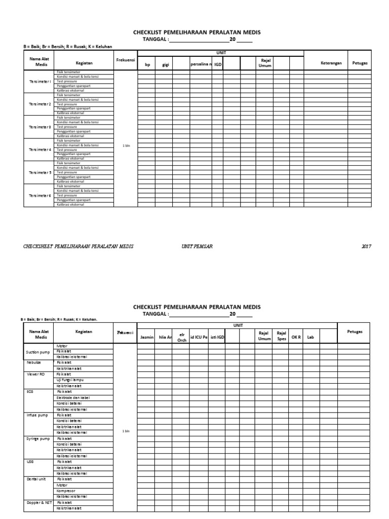 Ceklist Kalibrasi Dan Maintenance | PDF