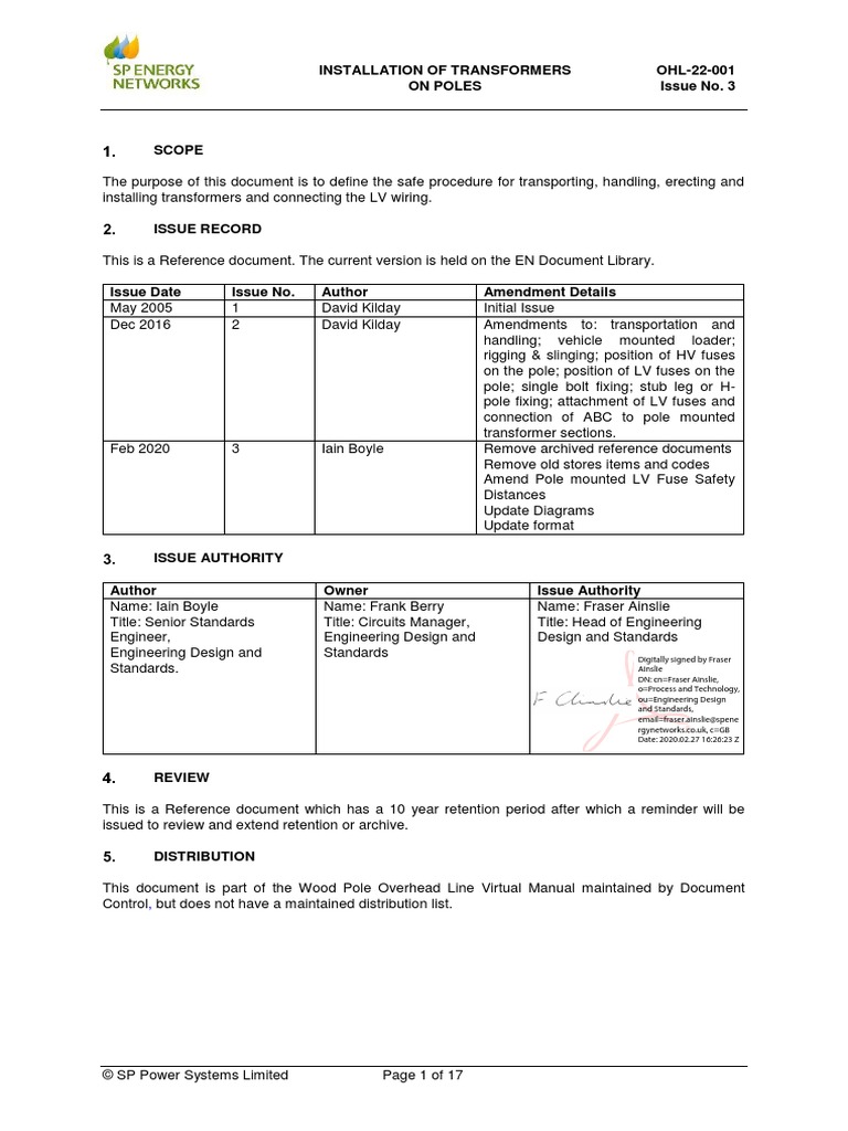 Ohl-22-001 - Installation of Transformers On Poles | PDF | Electrical ...