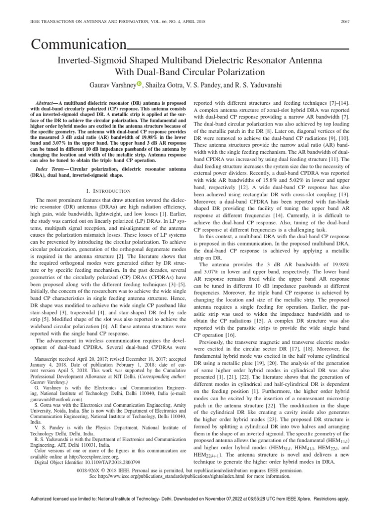Inverted Sigmoid Shaped Multiband Dielectric Resonator Antenna With Dual Band Circular