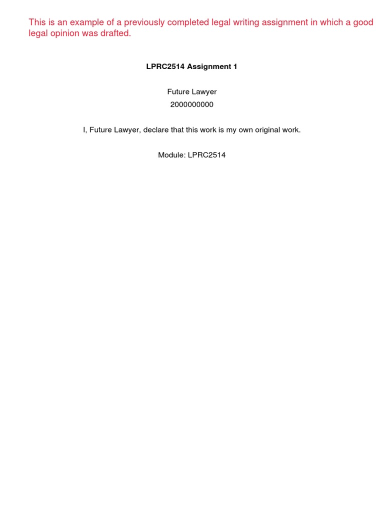 Legal Opinion Assignment Example 2 | PDF