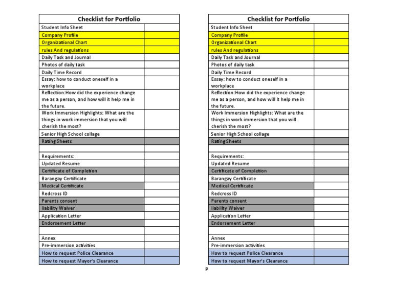 Checklist For Portfolio | PDF
