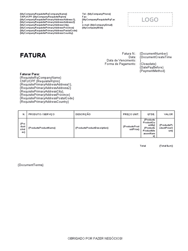 Template Fatura (Brasil) | PDF