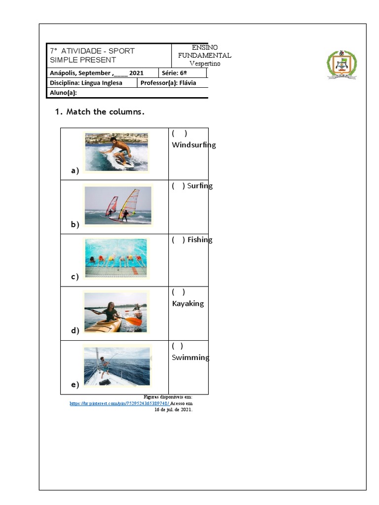 7º Atividade SPORTS Simple Present | PDF | Language Mechanics | Grammar