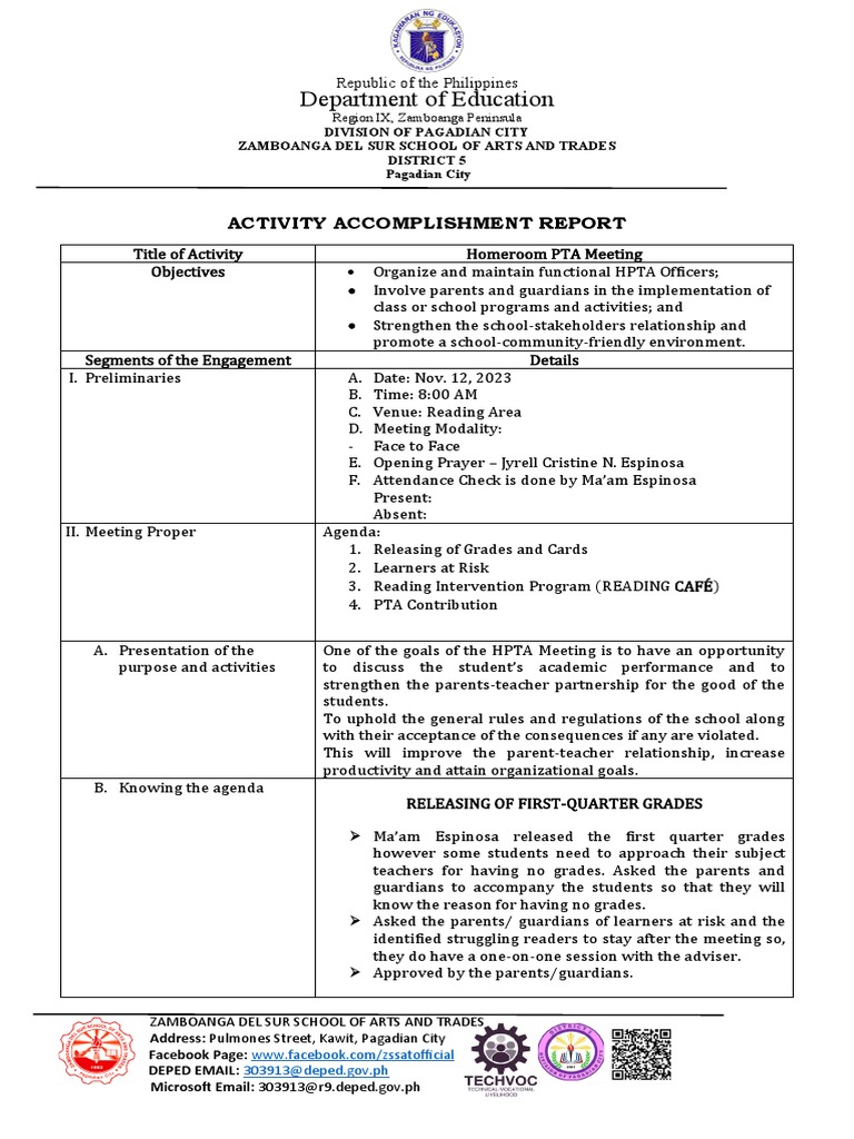 Activity Accomplishment Report | PDF