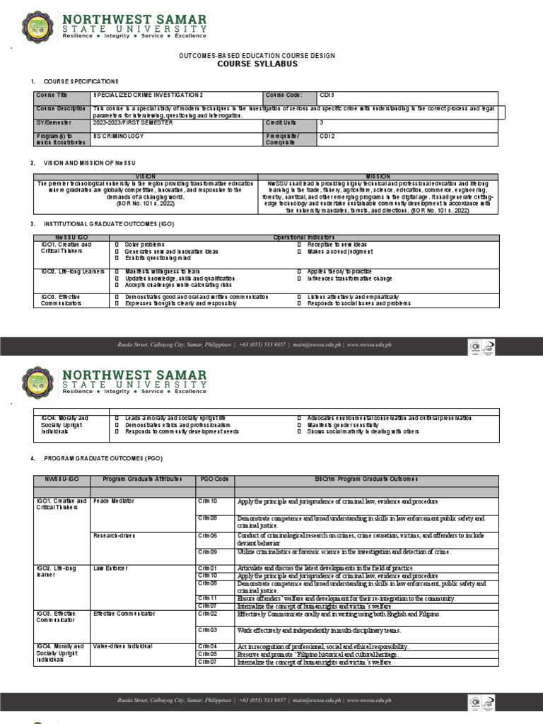 COURSE-SYLLABUS-CDI-3 Revised | PDF | Interrogation | Confession (Law)