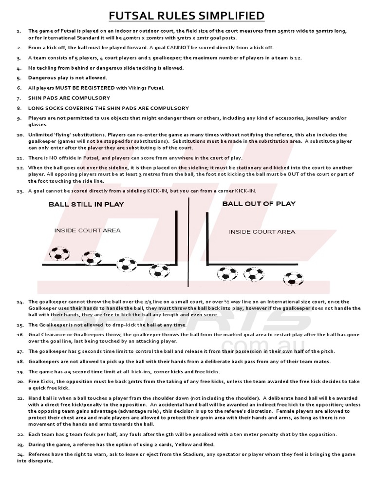 Futsal Rules Simplified | PDF | Association Football | Rules
