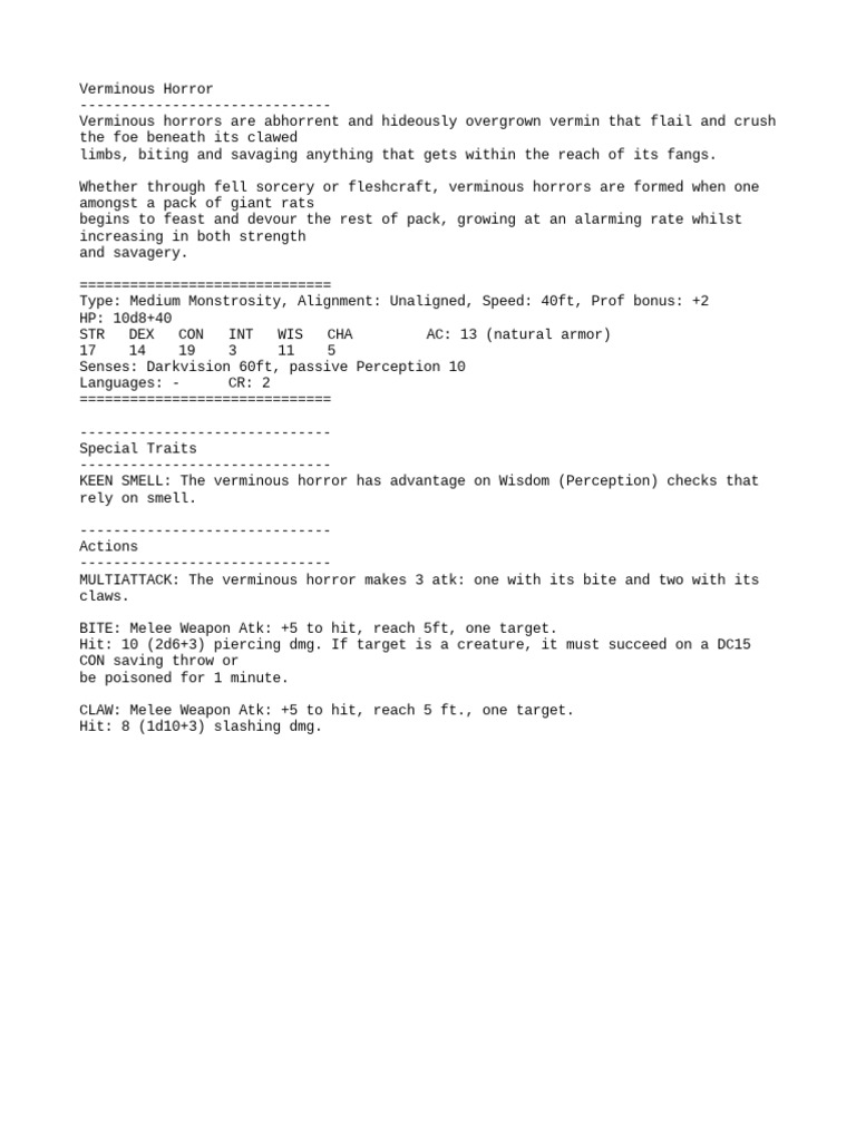 DND 5E Verminous Horror | PDF