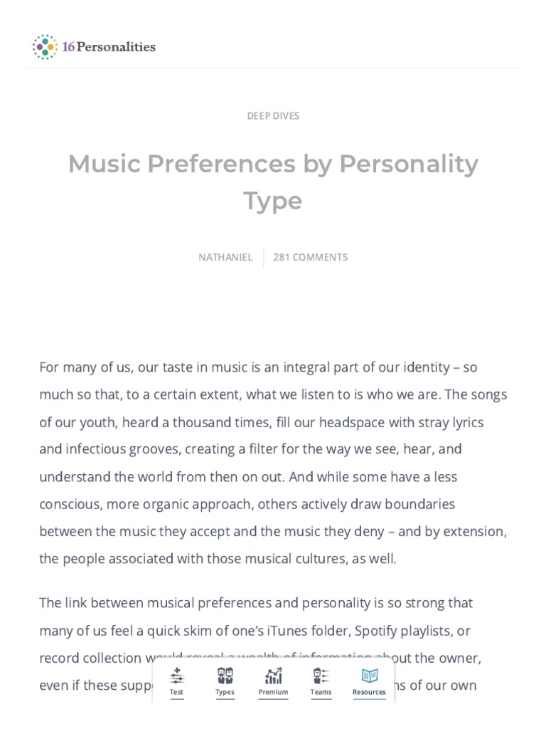 Music Preferences by Personality Type | PDF | Hip Hop Music | Rock Music