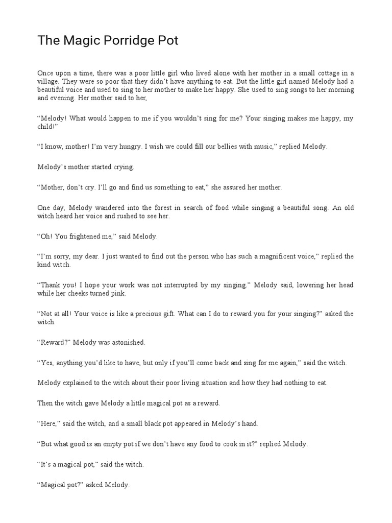The Magic Porridge Pot: A Cautionary Tale | PDF