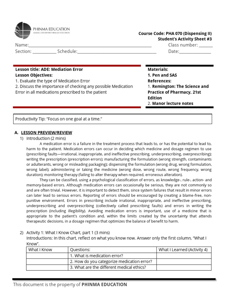 PHA070 SAS 3 Medication Error 2 | PDF | Medical Prescription | Medical ...