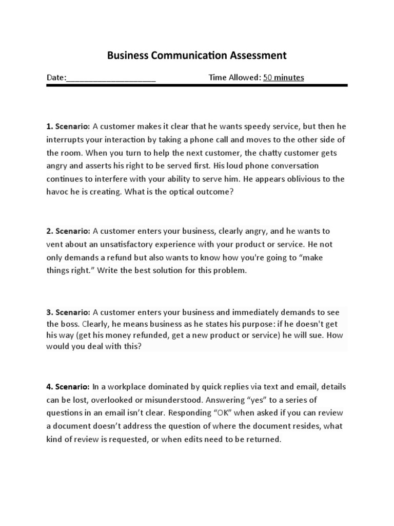 Business Communication Scenarios | PDF | Communication | Psychological ...