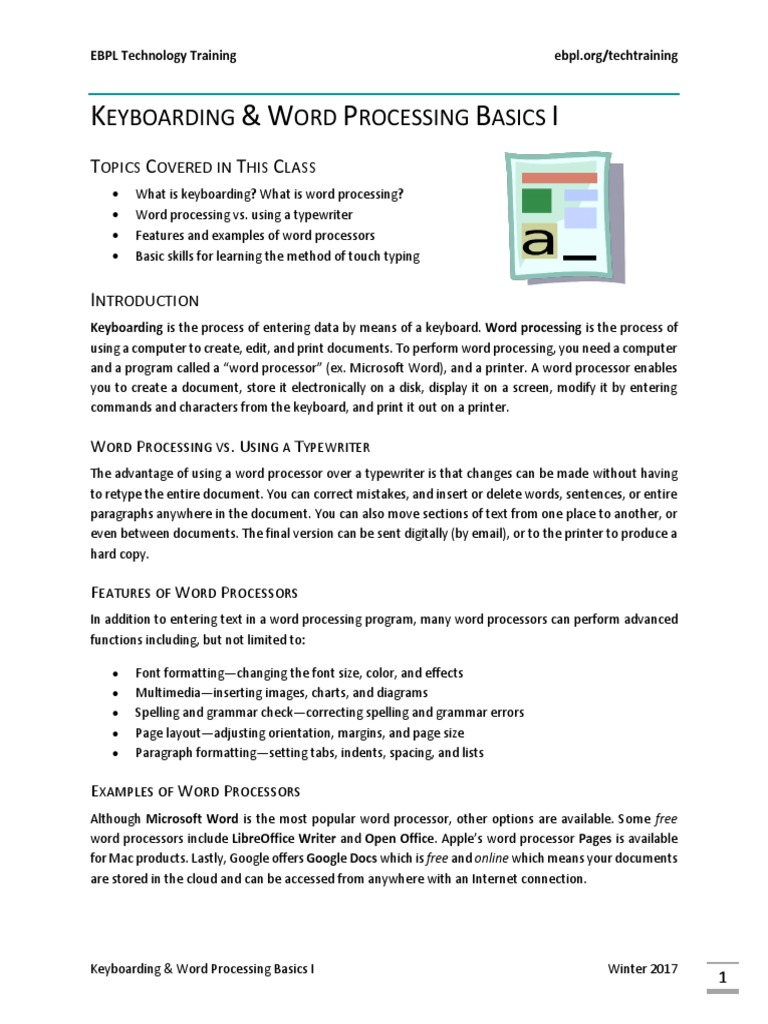 Keyboarding & Word Processing Basics I | PDF | Word Processor | Computing
