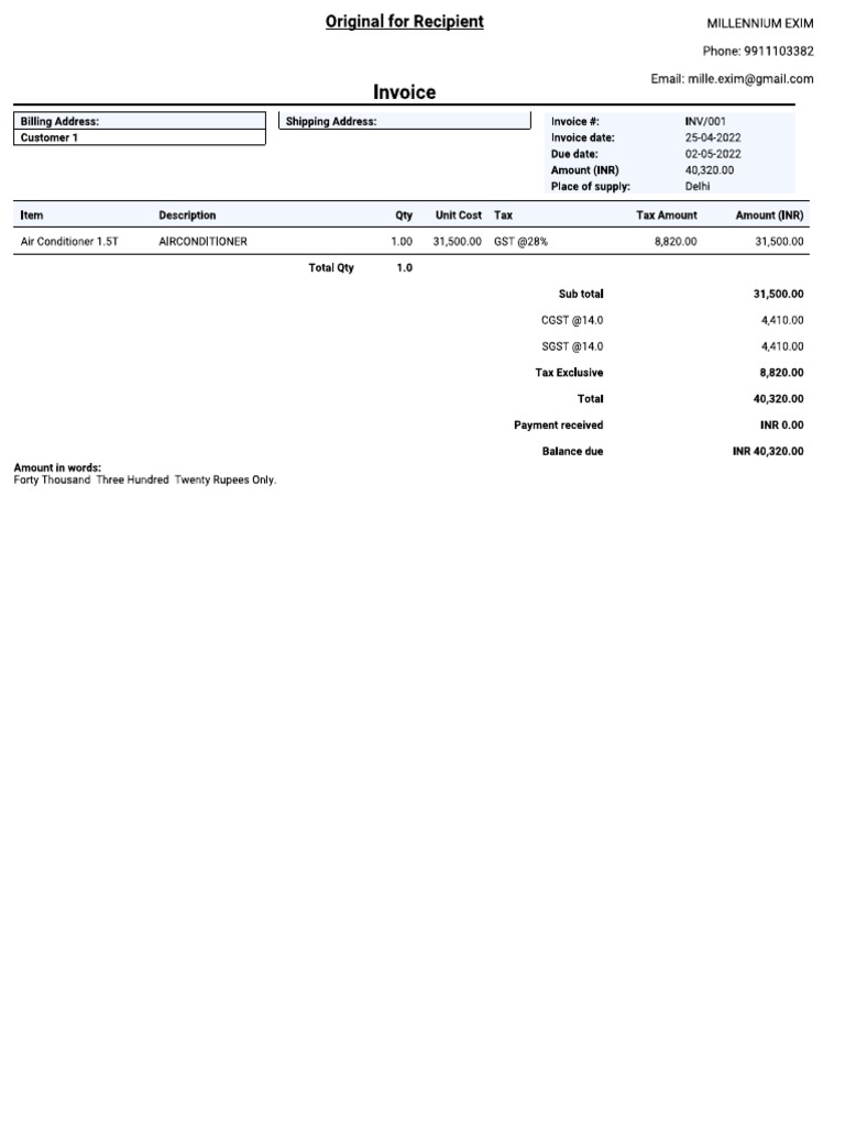 Inv 001 Sample | PDF