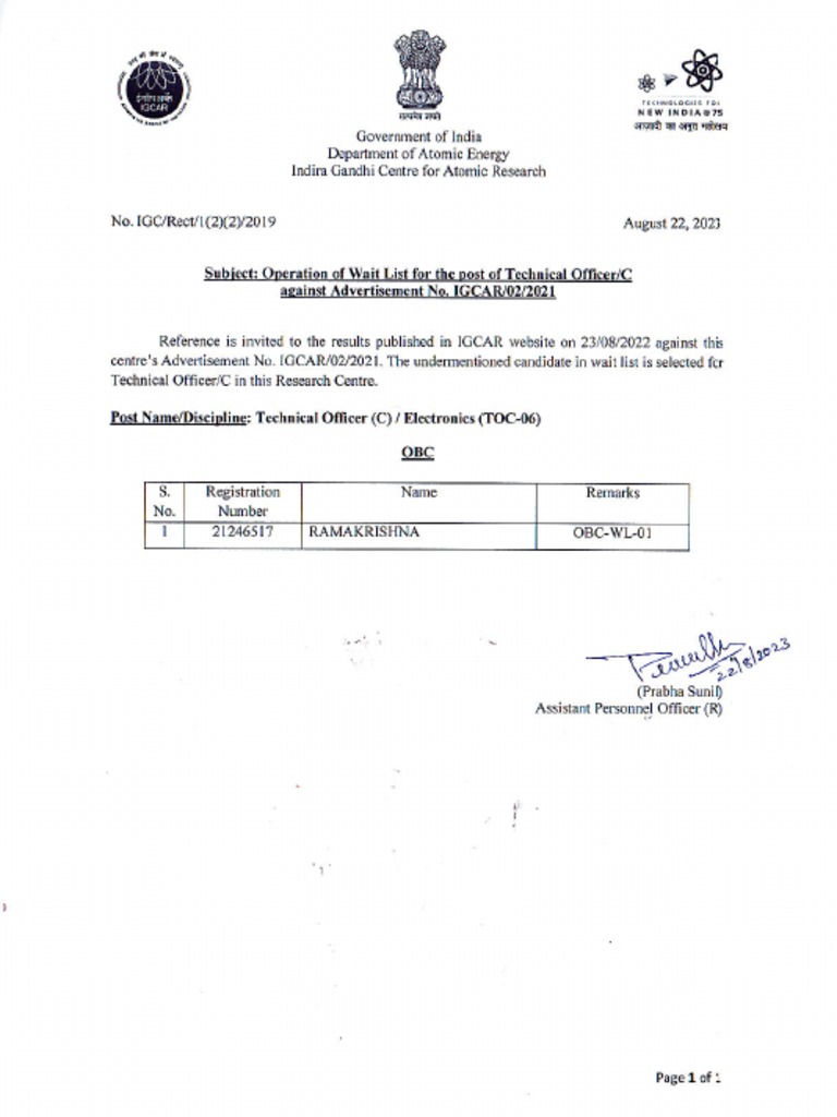 Operation WaitlistTechnical Officer C Advt. No IGCAR 02 2021 | PDF Operation WaitlistTechnical Officer C Advt. No IGCAR 02 2021 | PDF