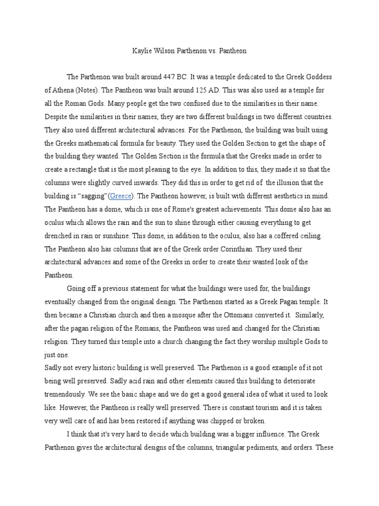 Kaylie Wilson Parthenon vs. Pantheon | PDF | Dome