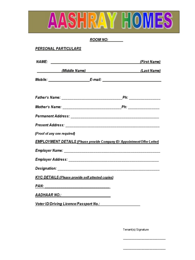 Tenant Particulars Form | PDF