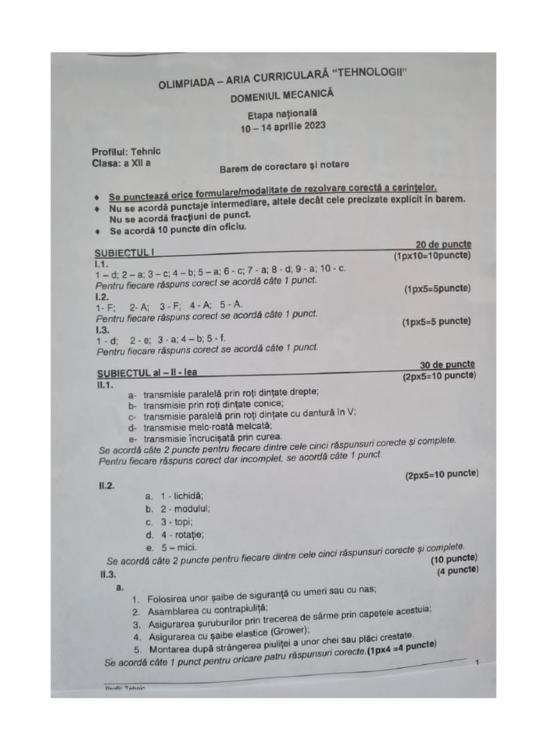 Barem Olimpiada Nationala Mecanica 2022-2023, XII | PDF