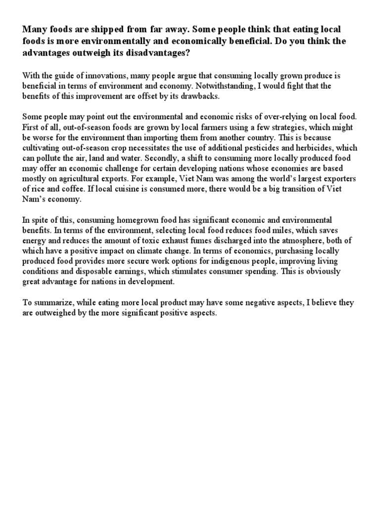 Local vs. Imported Foods: Weighing Benefits | PDF | Wellness | Science ...