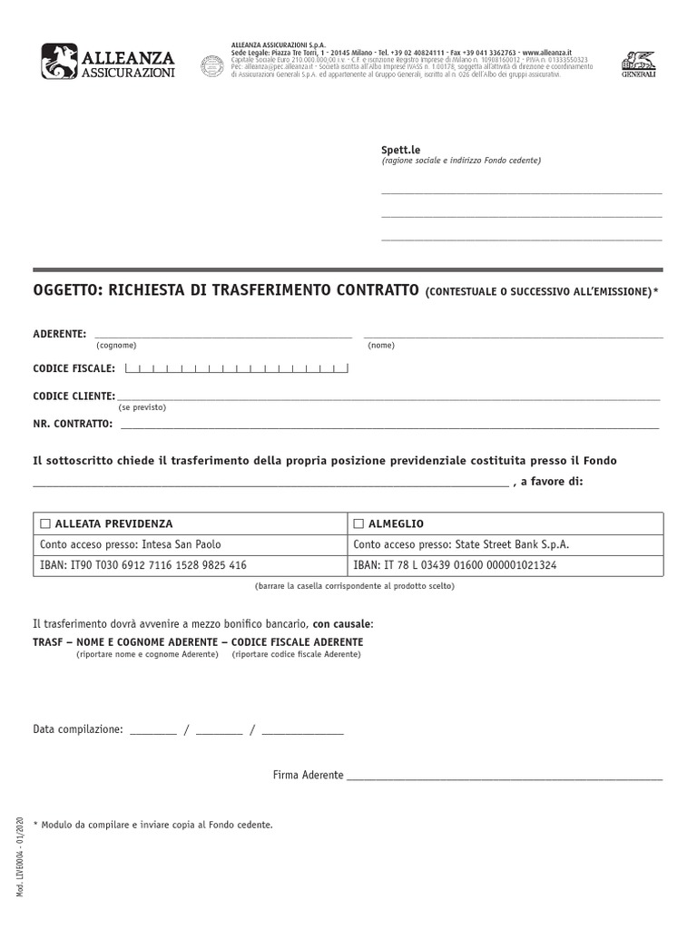 Modulo Trasferimento Da Altro Fondo | PDF